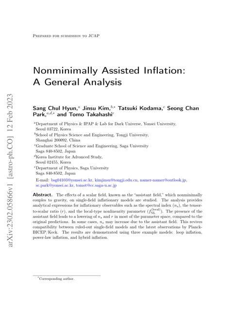 Pdf Nonminimally Assisted Inflation A General Analysis