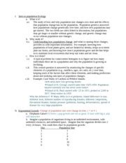 Bio 100 Intro To Population Ecology Notes I Intro To Population