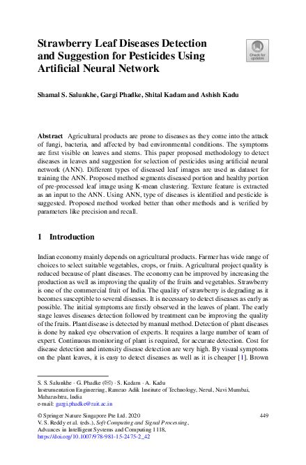 Pdf Strawberry Leaf Diseases Detection And Suggestion For Pesticides