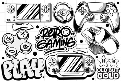 Gaming Retro Set Of Objects Classic Royalty Free Vector