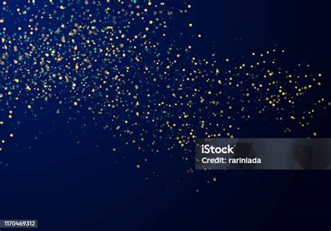 추상 떨어지는 입자 황금 반짝이 조명 조명 어두운 파란색 배경에 텍스처를 조명 금색에 대한 스톡 벡터 아트 및 기타 이미지 금색 번쩍이는 질감 Istock
