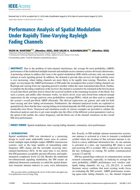 pdf performance analysis of spatial modulation under rapidly time