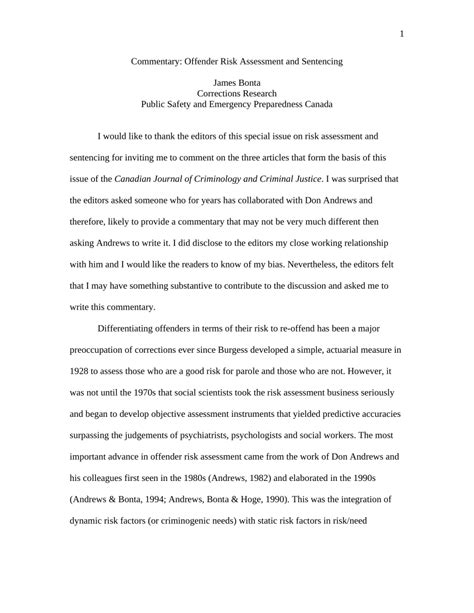 Pdf Offender Risk Assessment And Sentencing