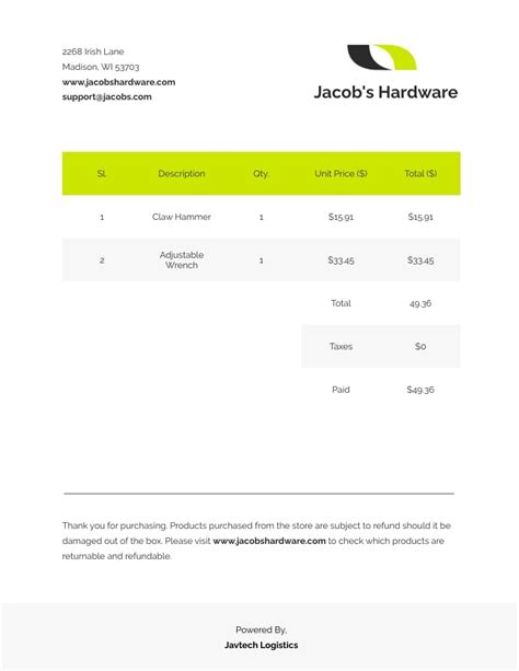 Hardware Bill Template Visme