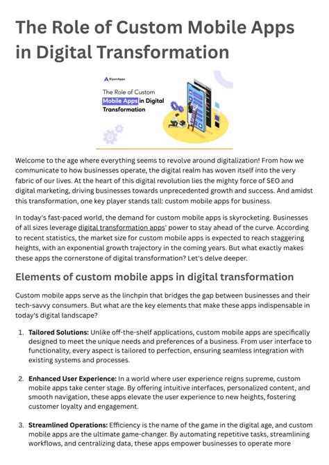 Ppt The Role Of Custom Mobile Apps In Digital Transformation