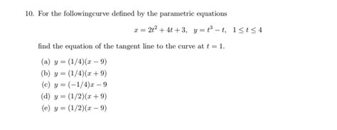 solved for the followingcurve defined by the parametric