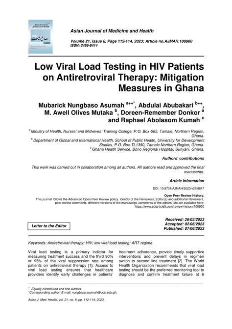 Pdf Low Viral Load Testing In Hiv Patients On Antiretroviral Therapy