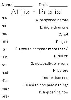Affix Prefix Suffix Worksheet By Madison Russo TPT