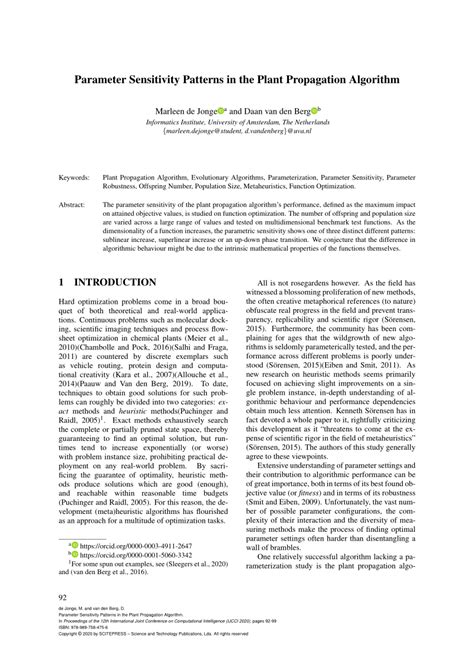 pdf parameter sensitivity patterns in the plant propagation algorithm