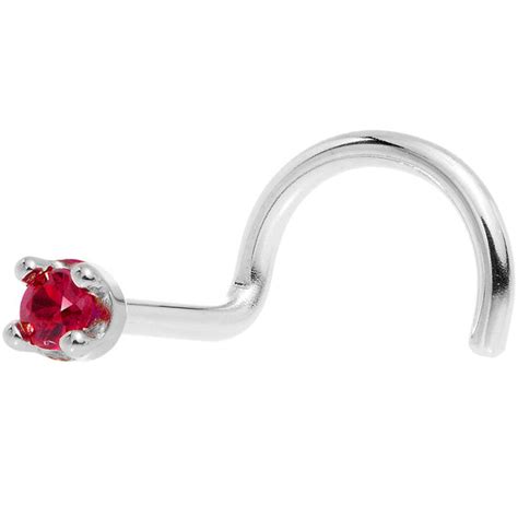 Solid 18kt White Gold 1 5mm Diamond Cut Genuine Ruby Nose Ring Bodycandy