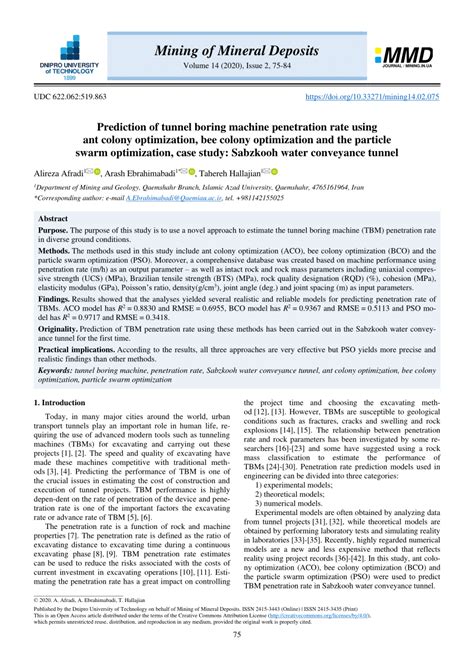 Pdf Prediction Of Tunnel Boring Machine Penetration Rate Using Ant Colony Optimization Bee