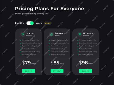 Premium Psd 3 Plan Pricing Table Template Design Dark Theme