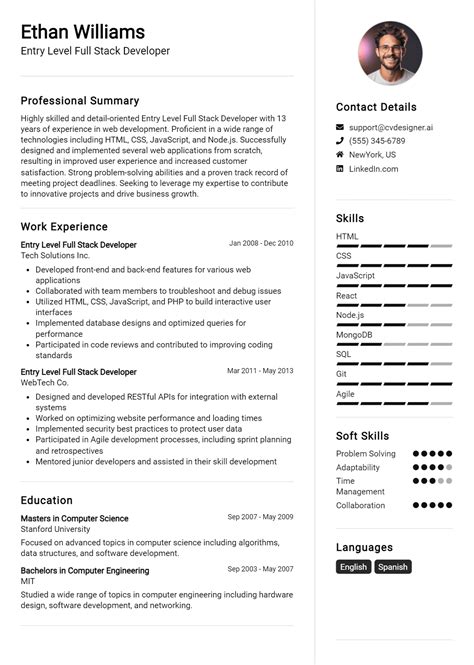 entry level full stack developer cv example for 2025 free downloadable