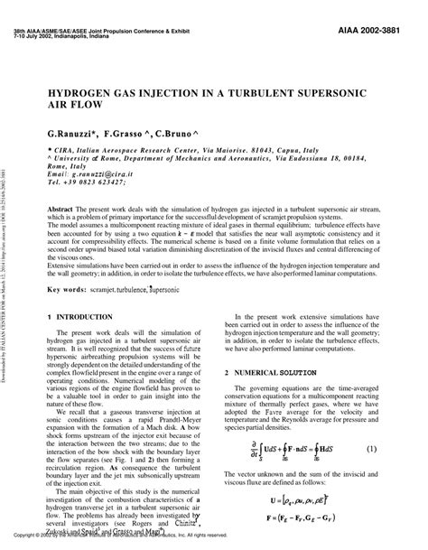 Pdf Hydrogen Gas Injection In A Turbulent Supersonic Air Flow
