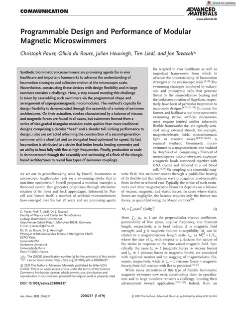 Pdf Programmable Design And Performance Of Modular Magnetic Microswimmers
