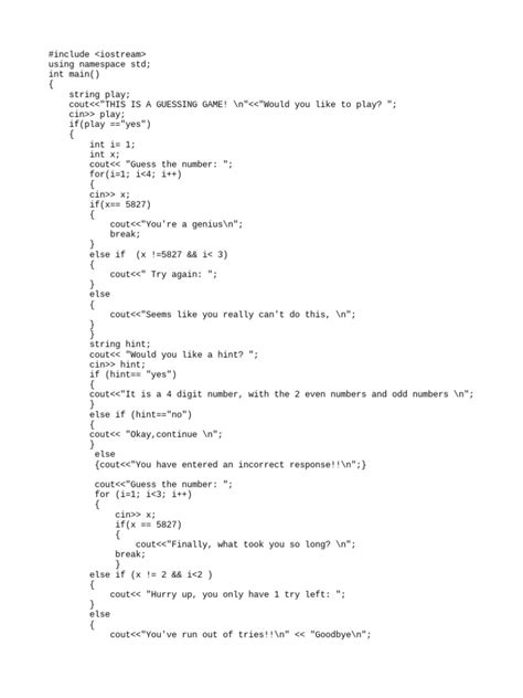 Guessing Game Using C Pdf