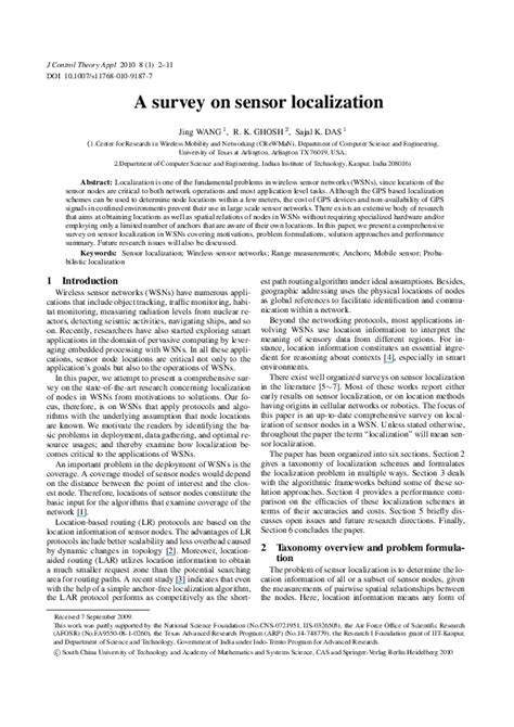 Pdf A Survey On Sensor Localization