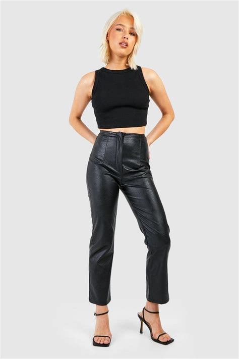 Trousers Leather Look High Waisted Tailored Skinny Trousers Boohoo