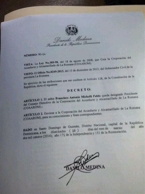 Danilo Medina Nombra A Kiko Micheli Presidente De Coaarom Gobernador Tiene También Decreto