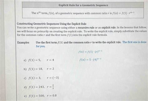 explicit rule for a geometric sequence the n th term f n of a