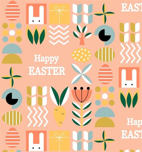 Premium Vector Easter Cute Fun Geometric Pattern With Easter Eggs