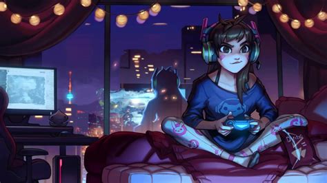 Dva Gaming Night Overwatch Live Wallpaper Moewalls