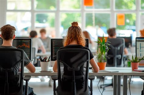 Premium Photo Young Professionals Focused On Their Computer Screens In A Welllit Office Space