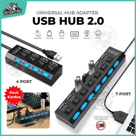USB HUB Tombol On Off Adapter Port Usb Portable Colokan Sambungan Untuk Kabel Mouse Flashdisk