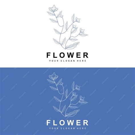 간단한 식물 잎과 꽃 로고 벡터 자연 선 스타일 장식 디자인 배너 전단지 청첩장 및 제품 브랜딩 프리미엄 벡터