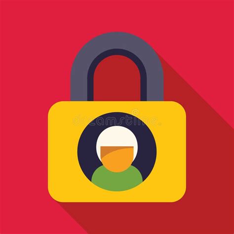Yellow Padlock Protecting User Account With Profile Picture On Red Background Stock Vector
