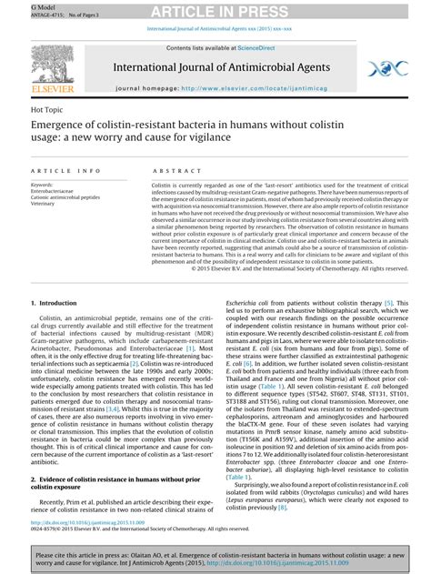 Pdf Emergence Of Colistin Resistant Bacteria In Humans Without