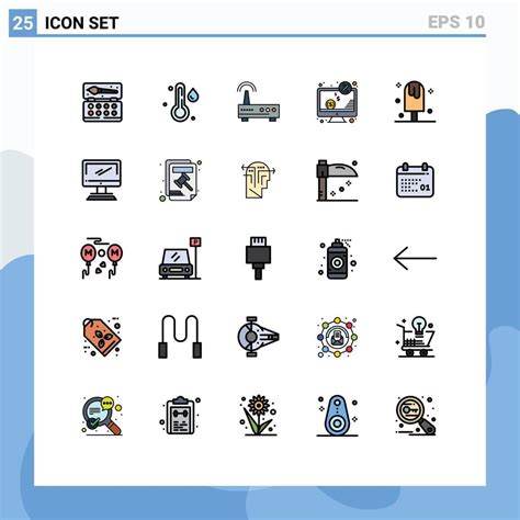 Editable Vector Line Pack Of 25 Simple Filled Line Flat Colors Of Dessert Screen Wifi Monitor