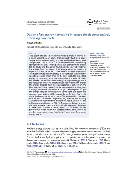 Pdf Design Of An Energy Harvesting Interface Circuit Consecutively Powering Two Loads