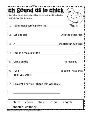 Ch Digraph Sentences Worksheets