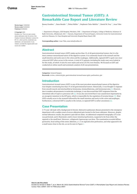 Pdf Gastrointestinal Stromal Tumor Gist A Remarkable Case Report