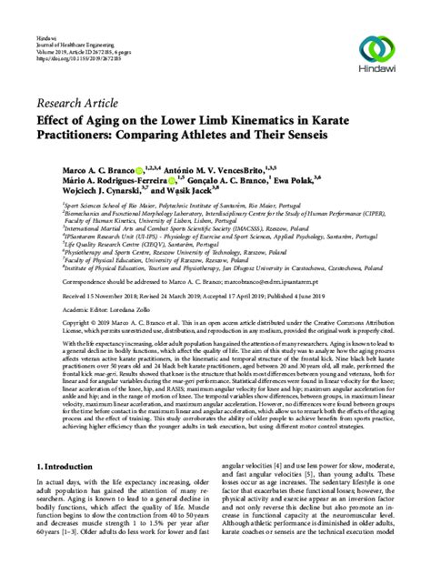 Pdf Effect Of Aging On The Lower Limb Kinematics In Karate Practitioners Comparing Athletes