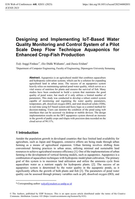 Pdf Designing And Implementing Iot Based Water Quality Monitoring And Control System Of A
