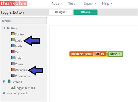 tutor dos nerds como utilizar o elemento toggle button no thunkable app inventors