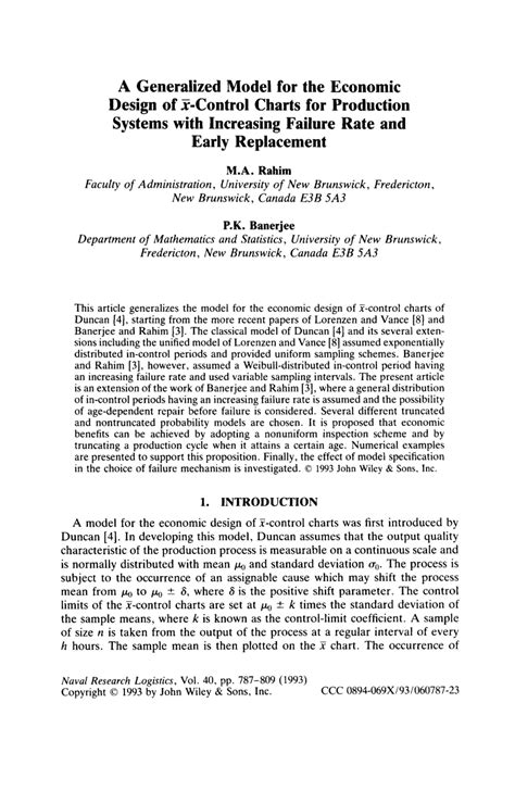 Pdf A Generalized Model For The Economic Design Of X Control Charts