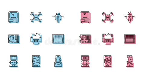 set line robot electronic computer components motherboard digital chip