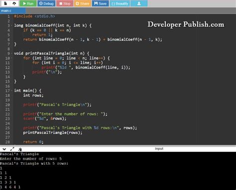 C Program To Print Pascal Triangle