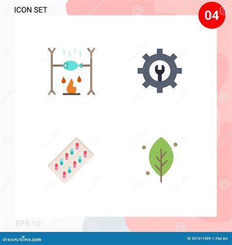 4 Universal Flat Icons Set For Web And Mobile Applications Dinner Drugs Vacation Wrench