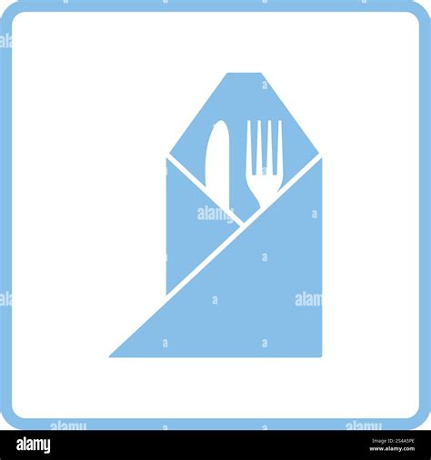 Fork and knife wrapped napkin icon. Blue frame design. Vector illustration Stock Vector Image ...