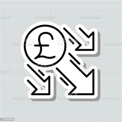 Pound Decrease Icon Sticker On Gray Background Stock Illustration