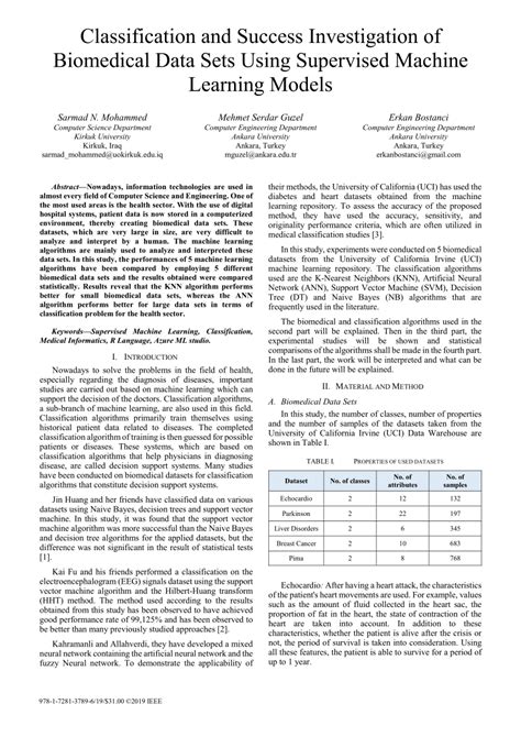 Pdf Classification And Success Investigation Of Biomedical Data Sets