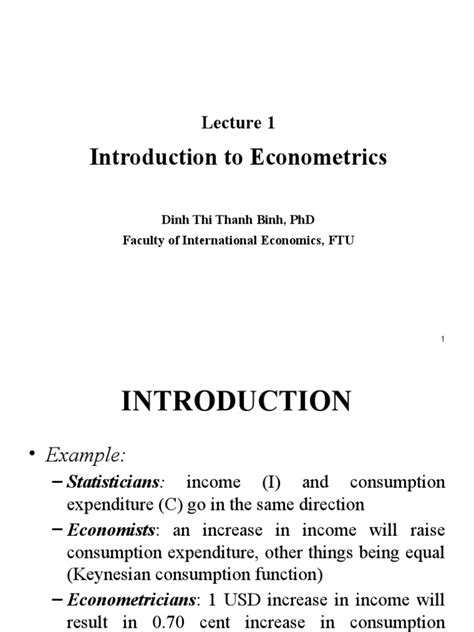Introduction To Econometrics Dinh Thi Thanh Binh Phd Faculty Of International Economics Ftu