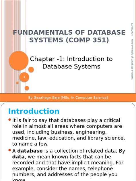 Fundamentals Of Database Systems Chapter 1 Introduction To Dbss Dt