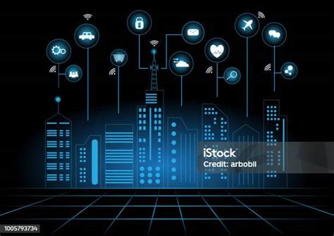 디지털 스마트 시티와 스마트 서비스 아이콘 증강 현실과 인터넷 것 들 개념의 건물 풍경 도시에 대한 스톡 벡터 아트 및 기타 이미지 도시 벡터 연결 Istock
