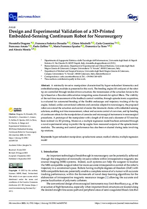 (PDF) Design and Experimental Validation of a 3D-Printed Embedded-Sensing Continuum Robot for ...