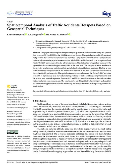 Pdf Spatiotemporal Analysis Of Traffic Accidents Hotspots Based On
